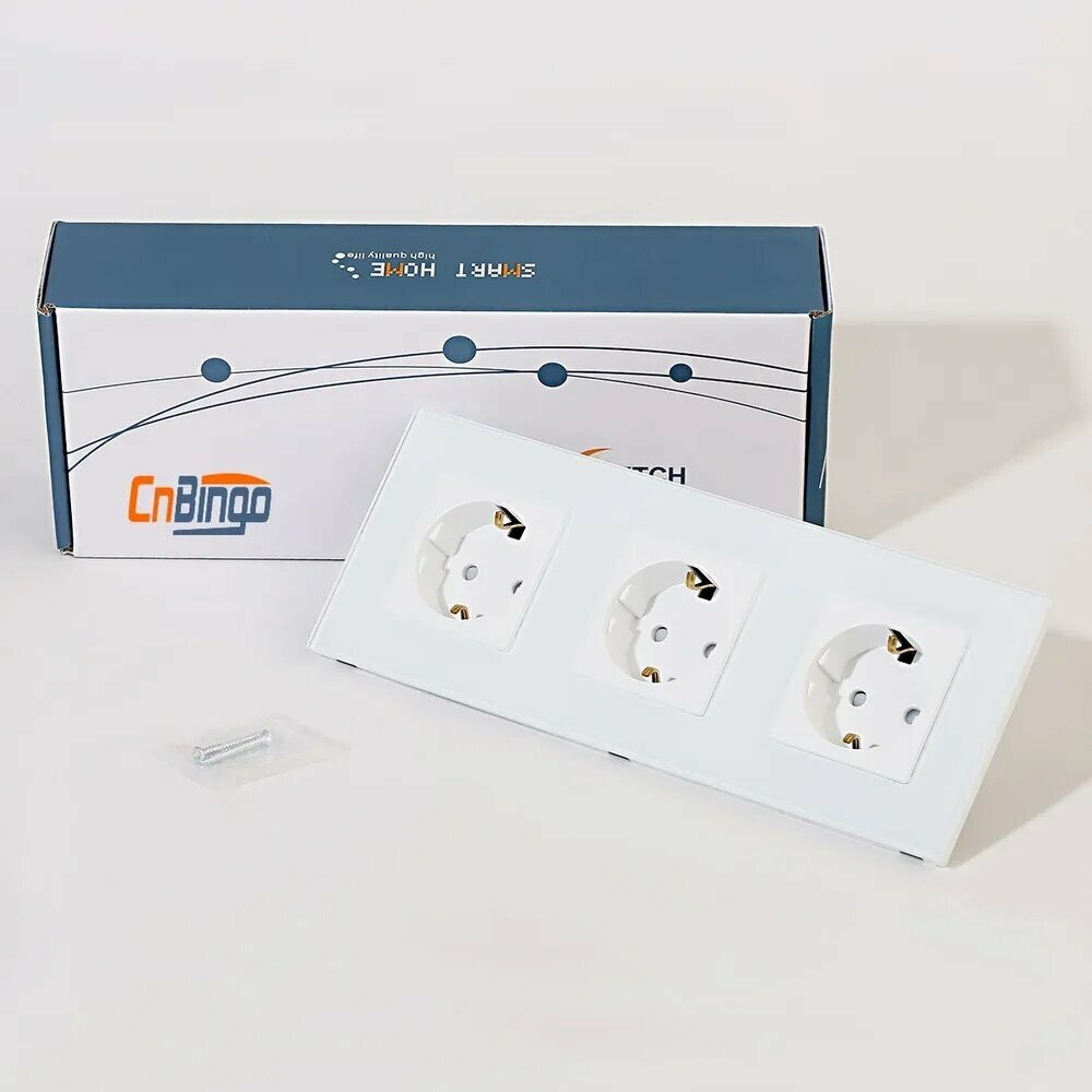 Розетка одинарная 3 пост рамка стекло Белый 1 шт