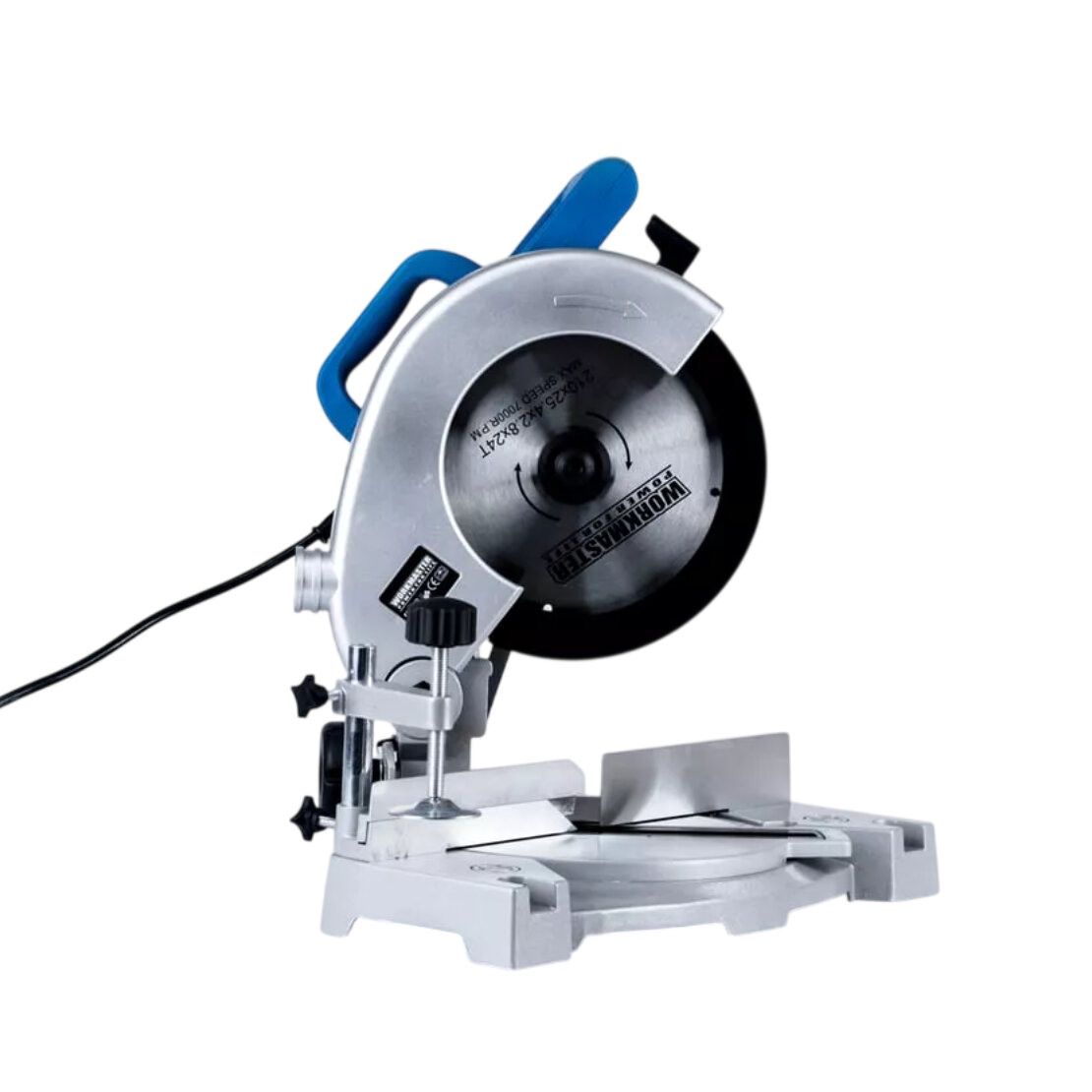 Торцовочная пила Workmaster ПТ-1500/210, 1500 Вт, диск 210 мм, 5000 об/мин, защитный кожух, синий