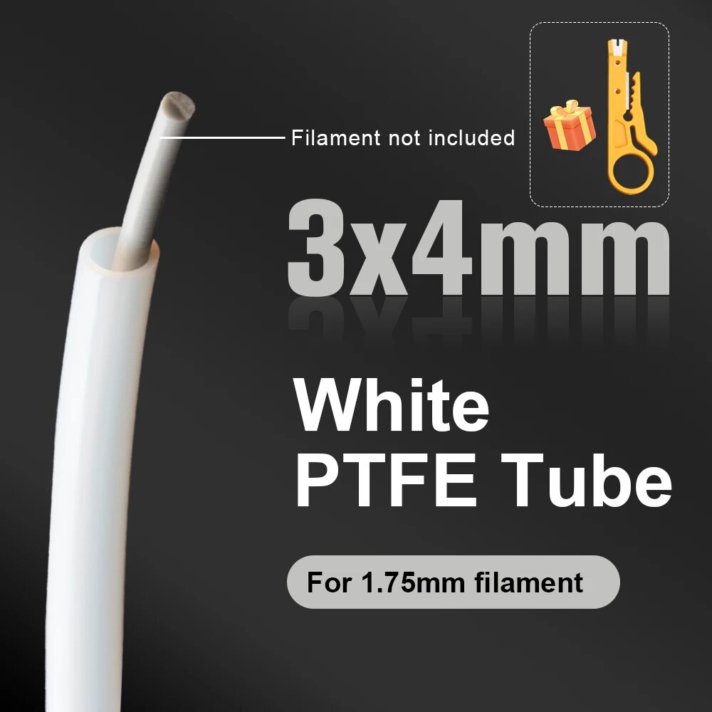 Трубка PTFE 3x4mm White для 1.75 мм филамента