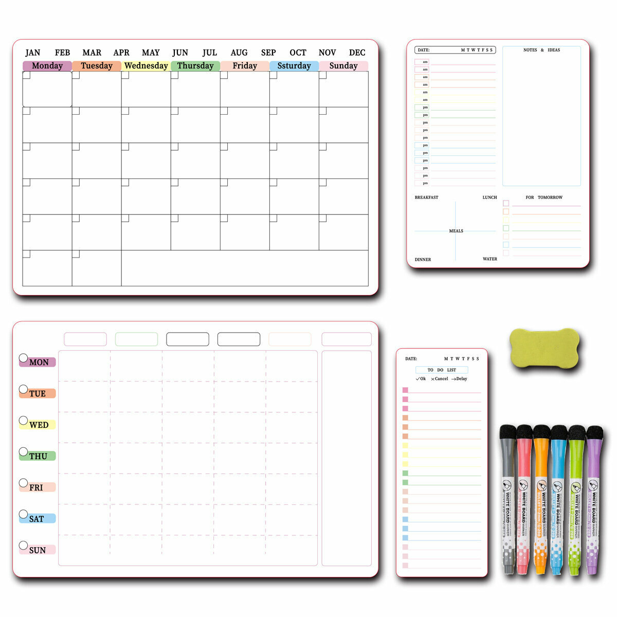 Магнитный планировщик на заказ, мягкая белая доска, магнитный календарь для холодильника, немецкий, испанский, съемный магнитный стикер для сообщений