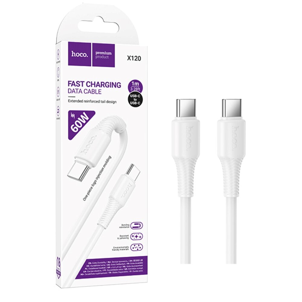 Кабель для зарядки модель X120, USB-C to USB-C, 60W, 1 м, белый