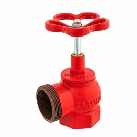 Угловой пожарный вентиль ООО НПО промпат 90 чугунный, ДУ 50 мм, муфта/цапка (универсальный шток) 5165