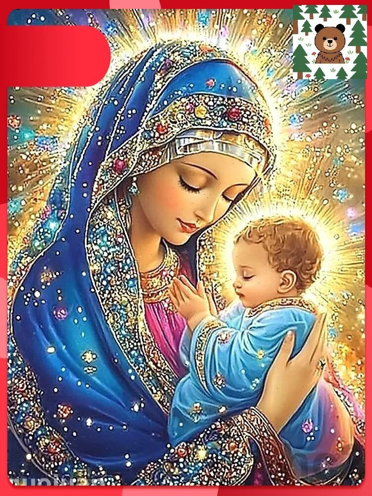 Православная икона Богородицы с Младенцем, эксклюзивная алмазная вышивка 30x40 см с золотыми узорами