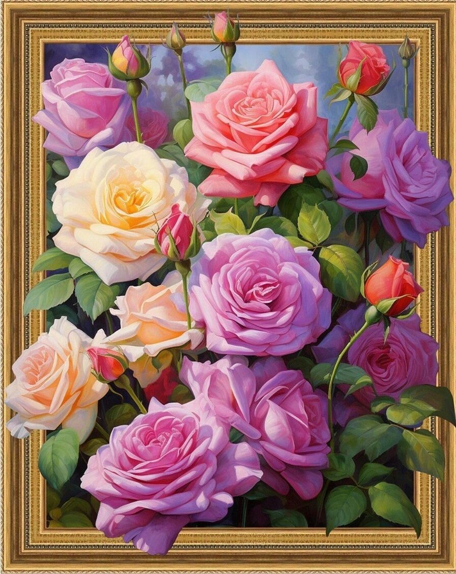 Алмазная мозаика 3D TSGJ1430 "Розы" круглые стразы 40х50 см