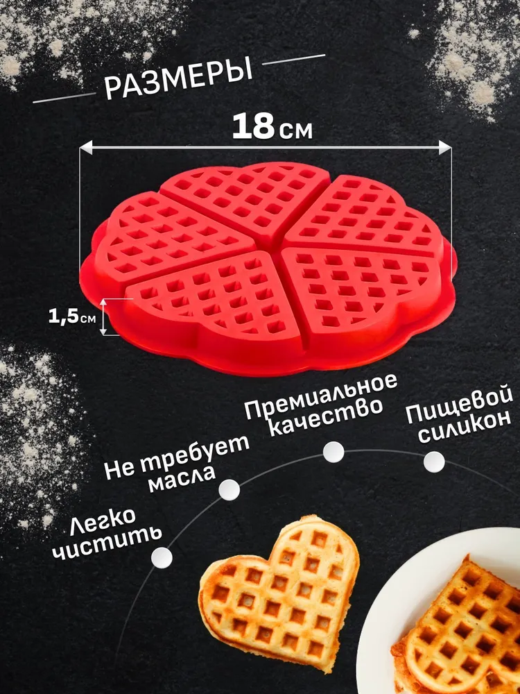 Форма для выпечки "Венские вафли", силиконовая, красный, 18*1.5см