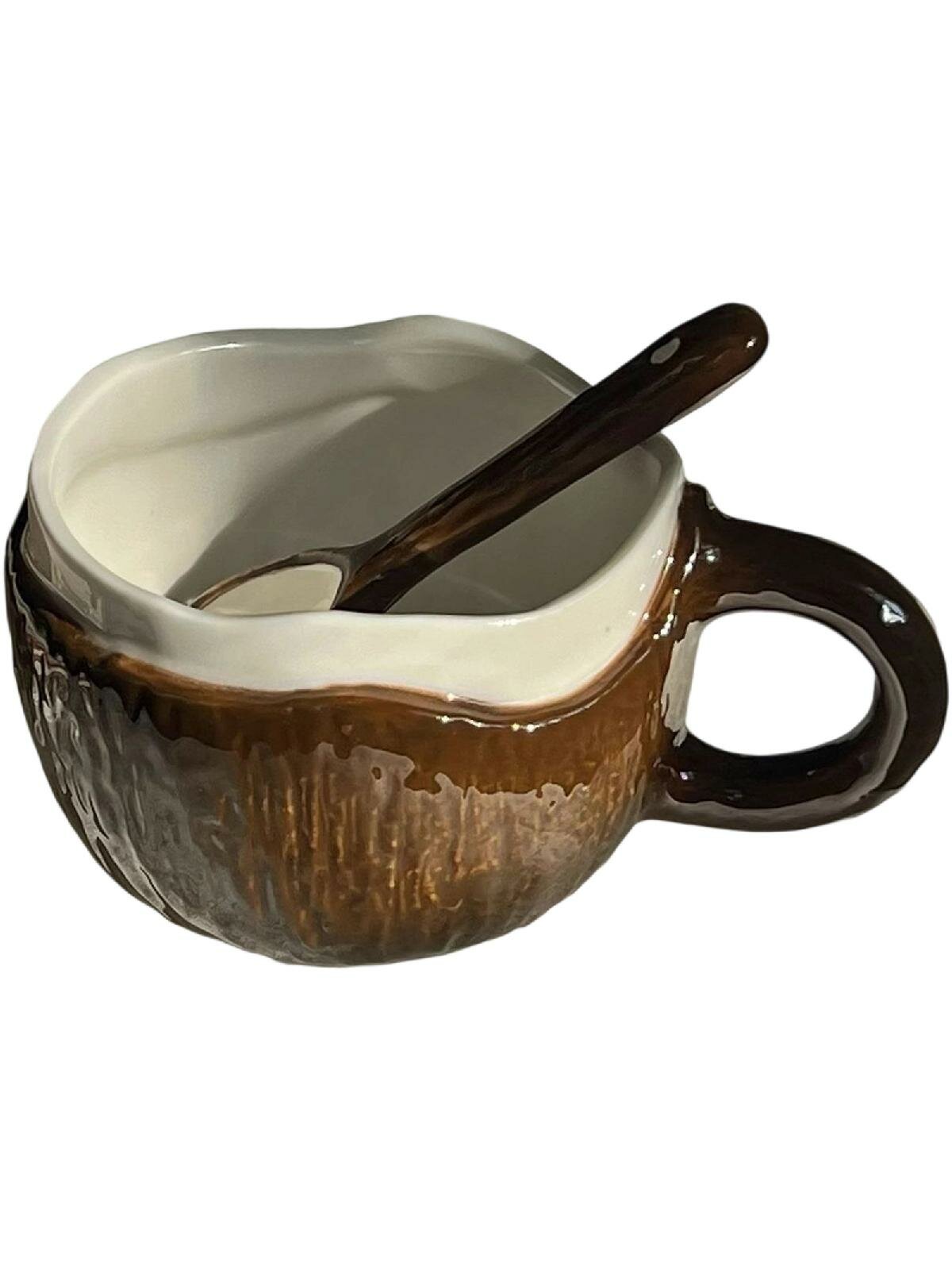 Керамическая чашка для питья в стиле тропических кокосов Многоразовая ложка в комплекте