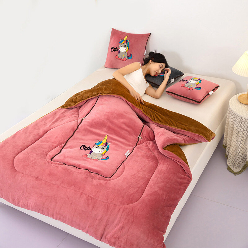 Подушка-одеяло из арктического бархата, молочный бархат, двойного назначения 2-в-1, утолщенное одеяло для сна в машине и офисе