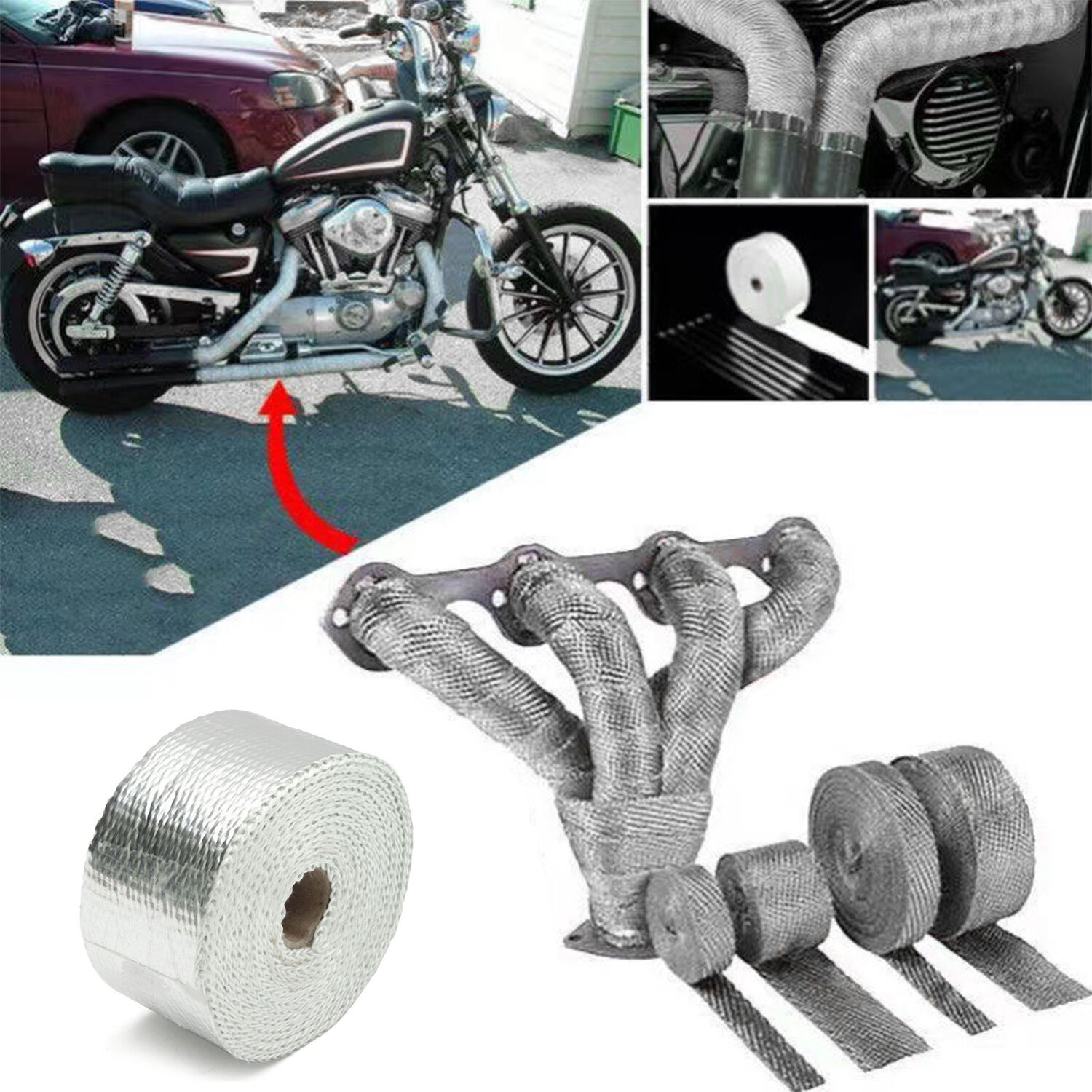 Ткань антипригарная для выхлопной трубы мотоцикла и автомобиля, утеплительная из стекловолокна, 100x5x0.2 см, черный, серый, температура утепления до 550 градусов Цельсия, для выхлопных труб автомобилей, мотоциклов, газовых и водопроводных труб