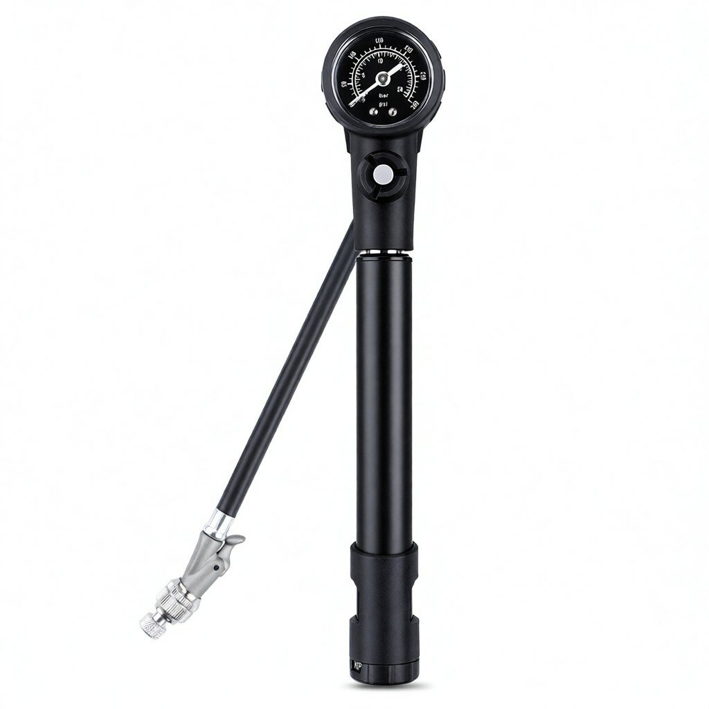 GIYO Набор для велосипеда: портативный насос для воздуха 300PSI высокого давления для MTB с манометром, краном Schrader и Presta, для передней и задней подвески, шин, черный цвет, алюминиевый сплав, длина 250-370мм, вес 222г, 1шт.