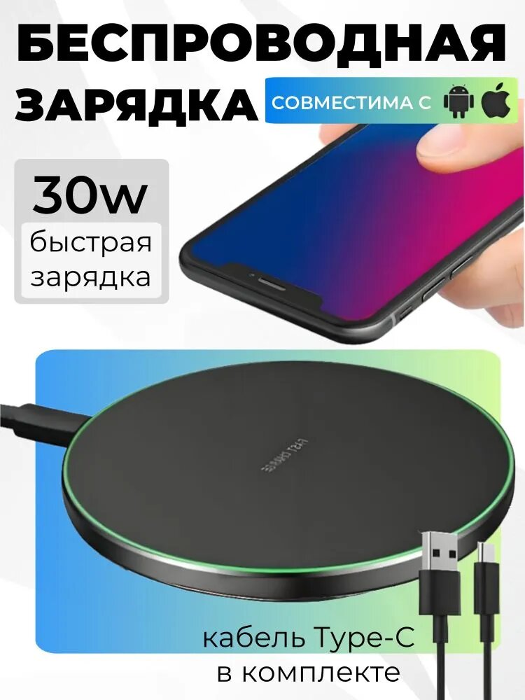 Беспроводное зарядное устройство для iPhone Samsung Xiaomi Pad с функцией быстрой зарядки 30W