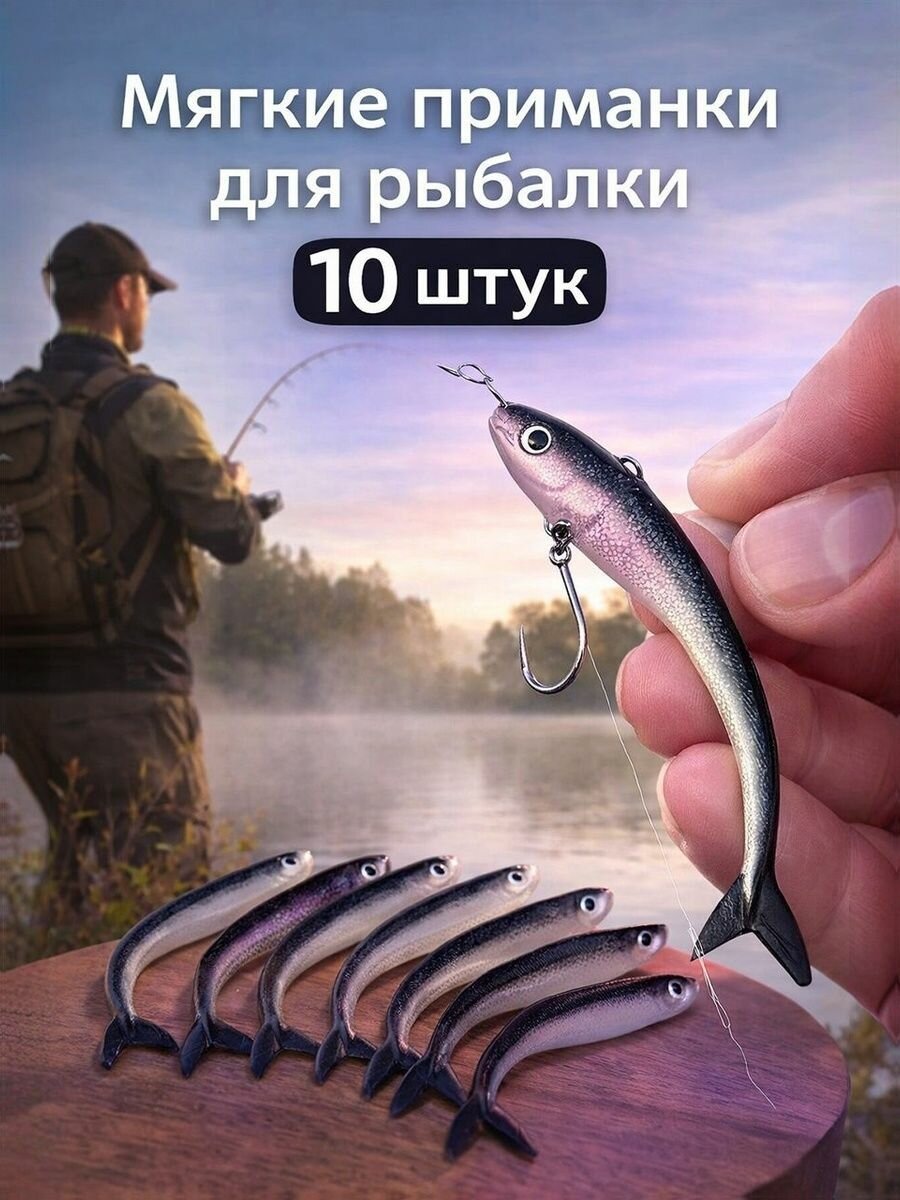 Мягкая приманка 7 см / 2.4 г с раздвоенным хвостом серая силиконовая рыбка для спиннинговой ловли хищной рыбы