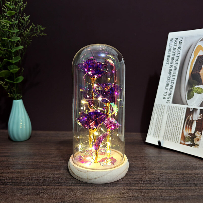 Ночник с золотой фольгой в виде вечной розы, креативный букет цветов для Дня святого Валентина, настольный атмосферный светильник