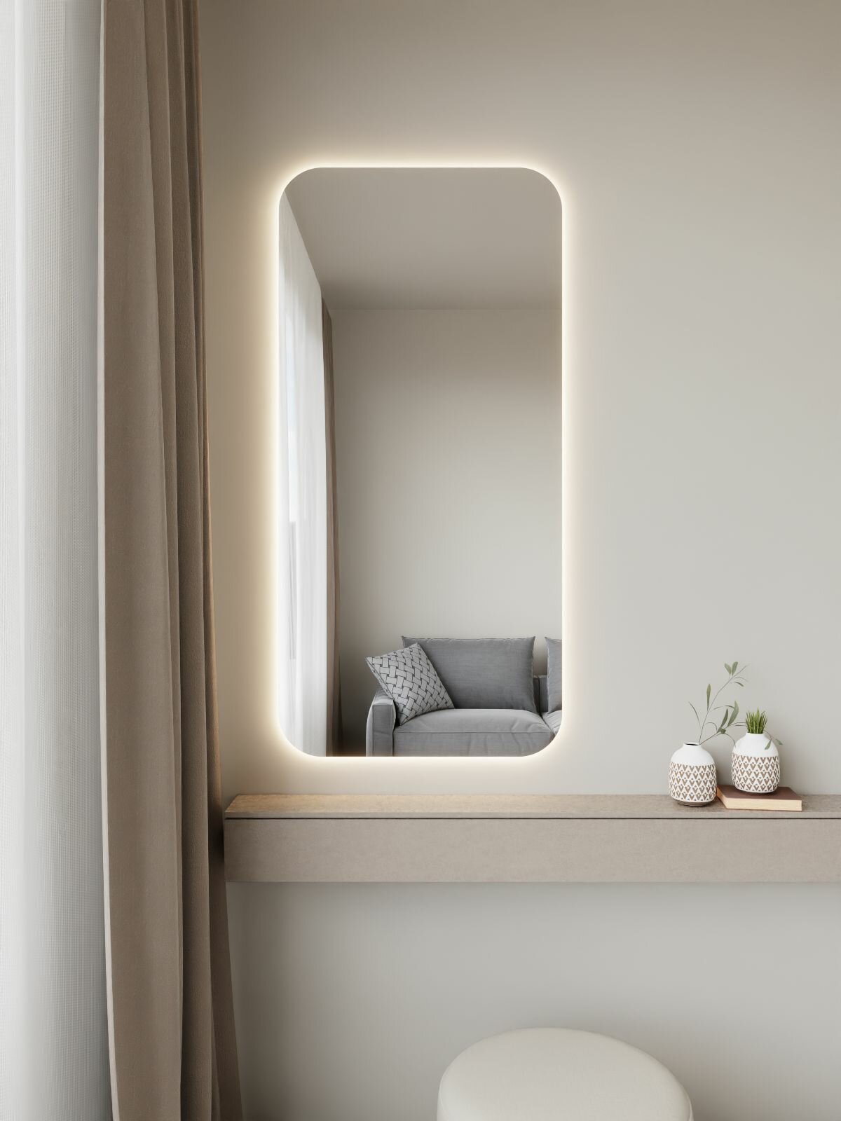 Зеркало настенное 130х70 см. мягкий квадрат BLX MIRROR с подсветкой нейтральный свет 4500К