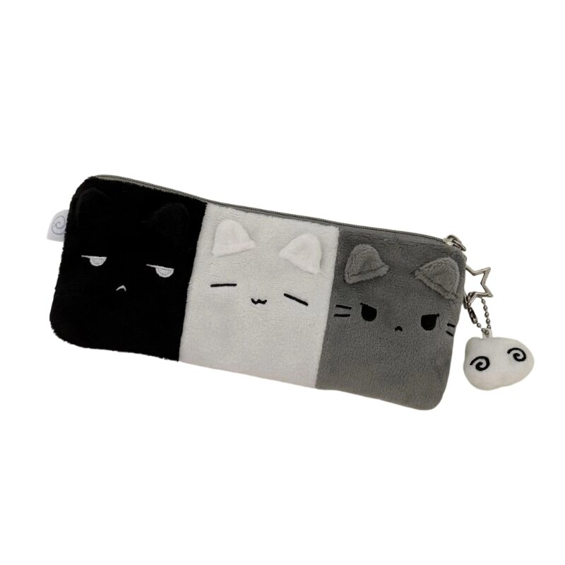 Мягкий Плюшевый Пенал Для Котенка, Двухслойные Чехлы Для Карандашей, Сумка-Органайзер для Ручек Большой Емкости для Школьного Офисного Использования