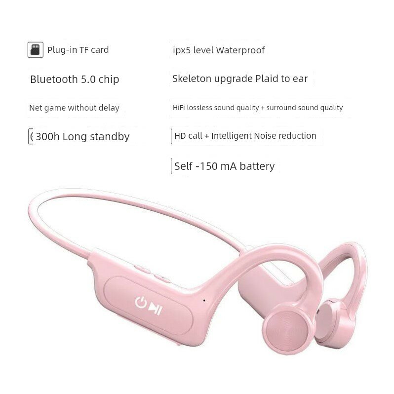 Спортивные наушники с костной проводимостью, беспроводные Bluetooth, Sakura Pink, стандартная версия с картой памяти,