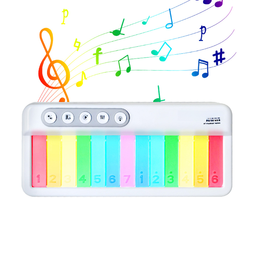 13 Key Musical Keyboard Piano Instrument Colorful Light Music Box Portable Small Piano with Lighting Gift for Beginners Adjustable Sound and Light Black White ABS 3 AAA Battery 5 Types Piano Xylophone Saxophone Guitar Jazz Drum 3 LED Display Modes