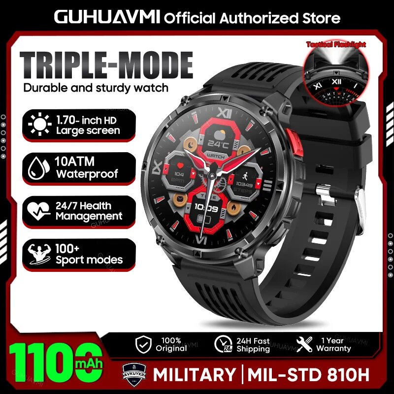 Мужские умные часы GUHUAVMI Triple-Mode Black