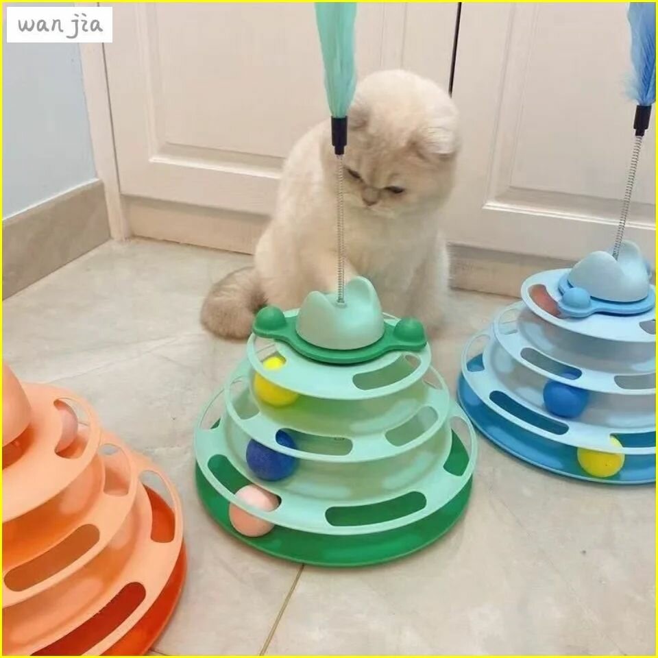 Пирамидальная кошачья игровая башня с игрушечным животным мятно-зеленого цвета