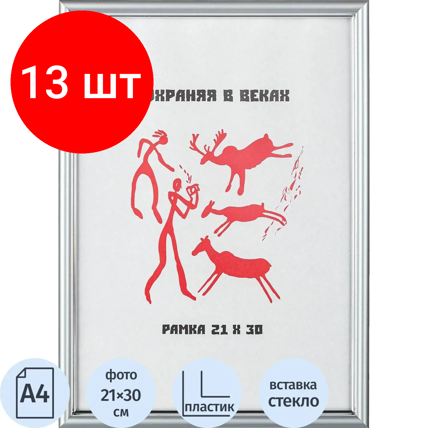 Комплект 13 штук, Рамка пластиковая 591 21x30 (A4) серебро