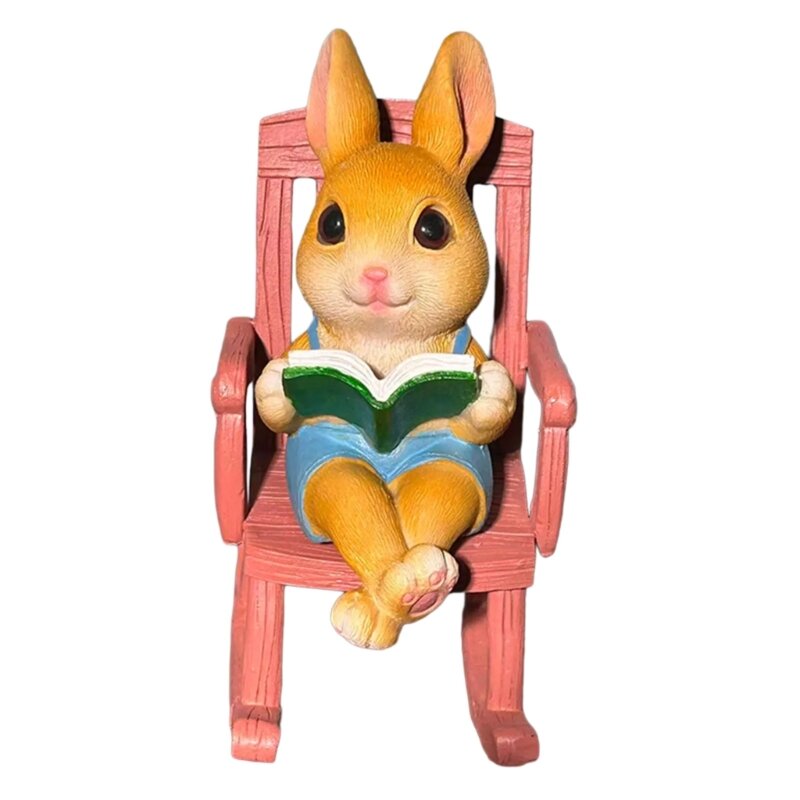 Кролик читает книгу, кресло-качалка украшает открытый двор, балкон, ландшафтный дизайн, украшение ручной работы