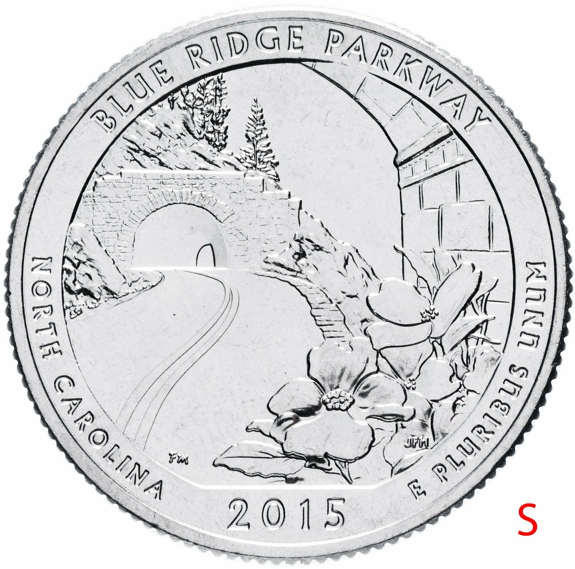 США 1/4 доллара 25 центов, квотер 2015 S — "Автодорога Блю-Ридж" 28-й парк, Мельхиор медь-никель, в сохранности UNC