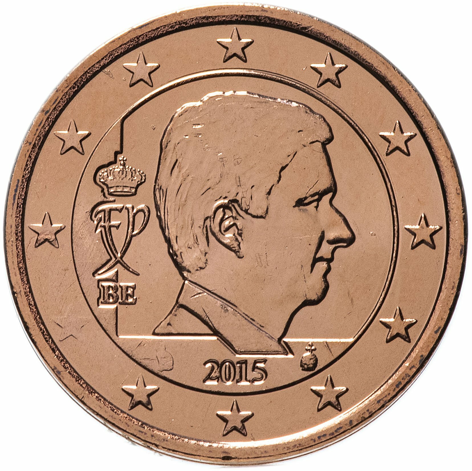 Бельгия 2 евроцента cents 2015 король Филипп, Сталь, в сохранности UNC