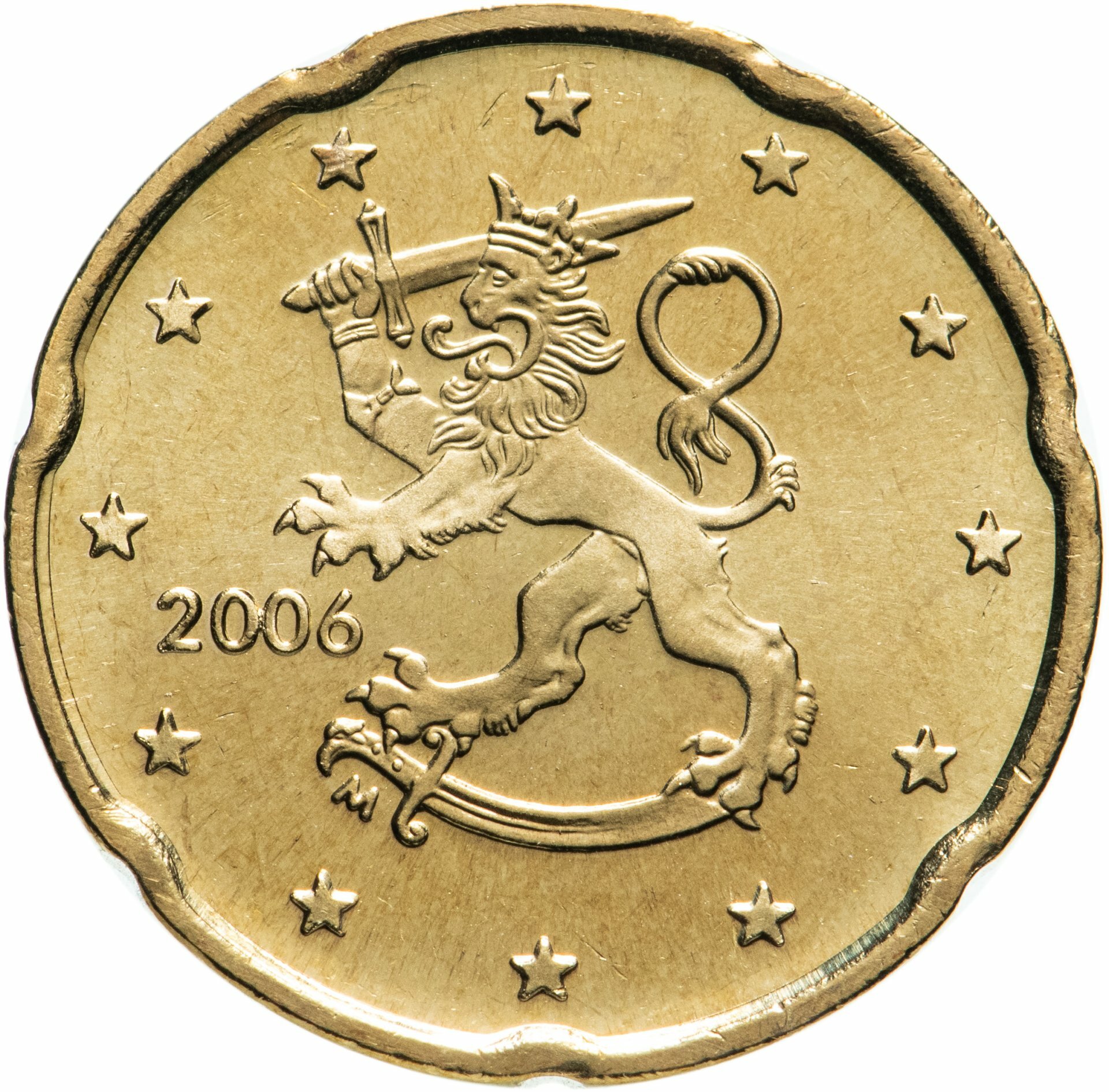 Финляндия 20 евроцентов 2006, Латунь, в сохранности UNC