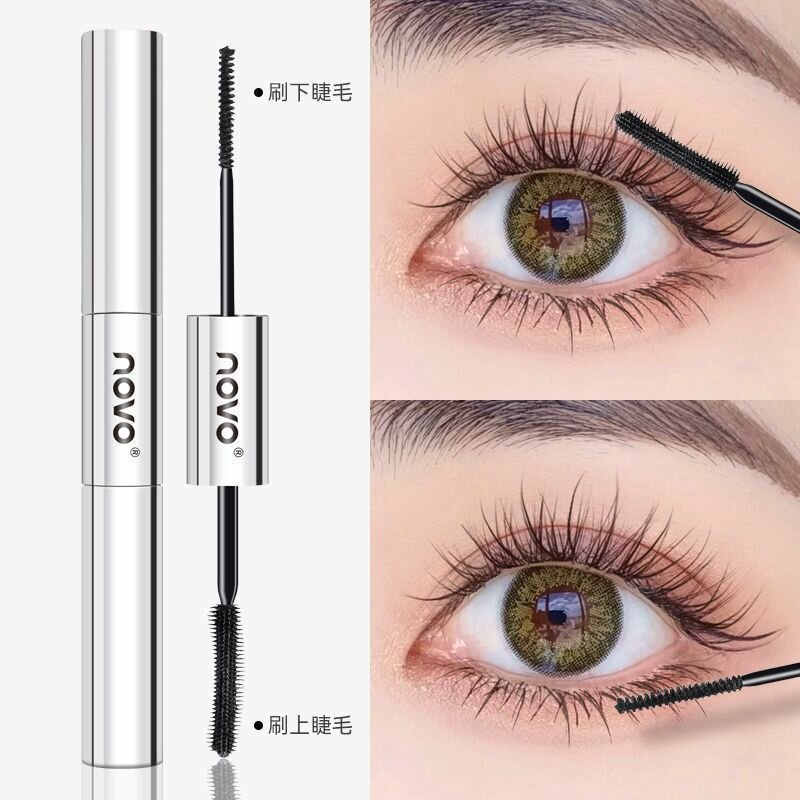 【Долговечная, устойчивая к смазыванию】NOVO Тушь для ресниц Двусторонняя Водостойкая Не размазывается Удлиняющая Подкручивающая Праймер для фиксации ресниц Тонкая кисточка
