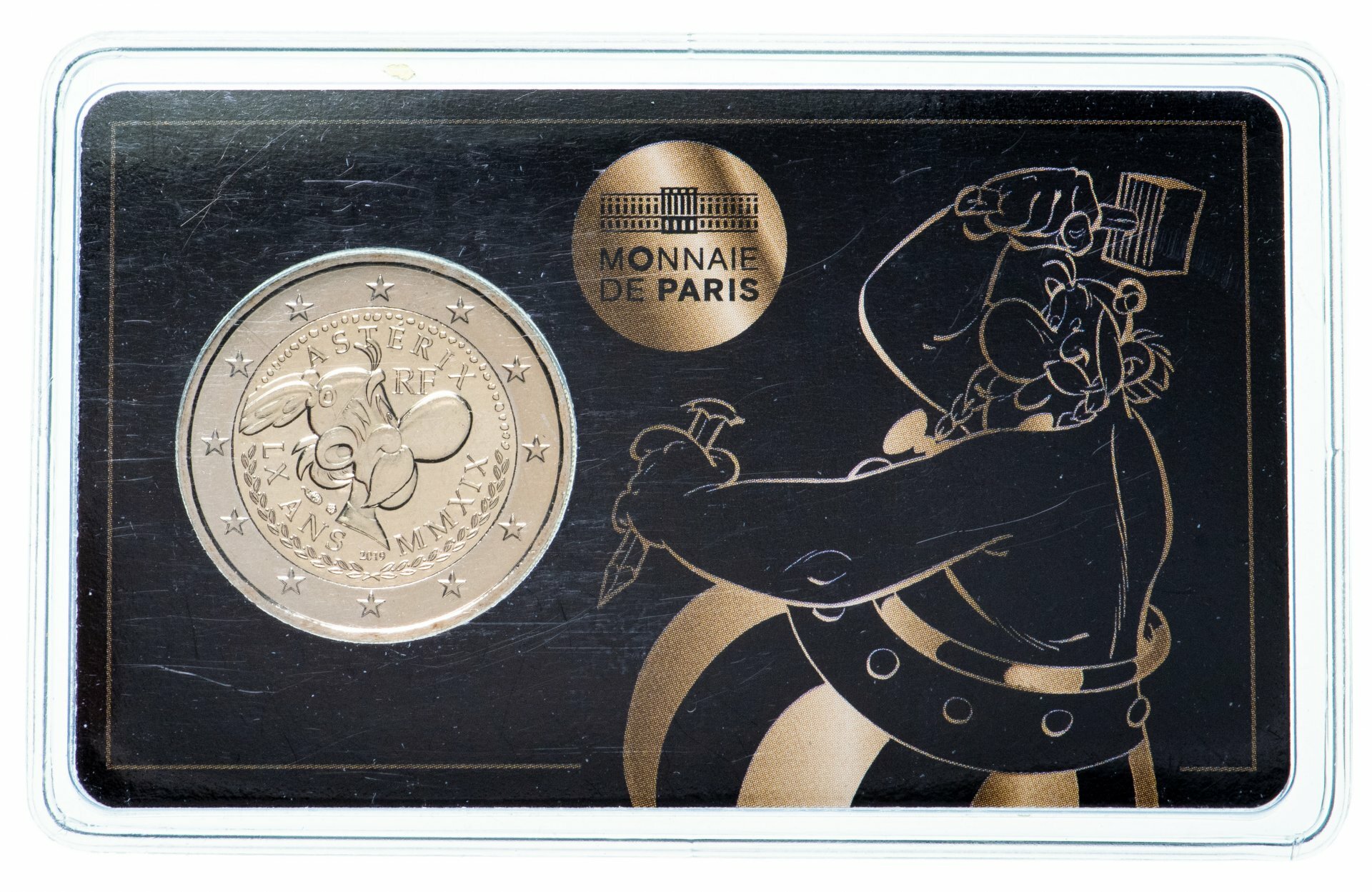 Франция 2 евро euro 2019 "60 лет со дня создания комиксов об Астериксе" на монетной карточке блистере - 3й тип "Обеликс", Биметалл, в сохранности UNC