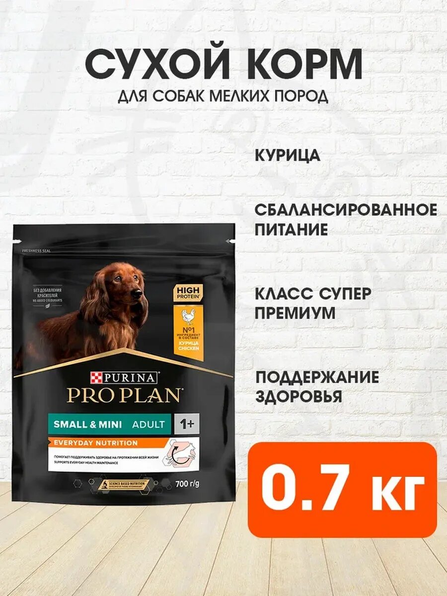 Корм сухой Pro Plan Everyday Nutrition для взрослых собак мелких и карликовых пород, курица, 700 г