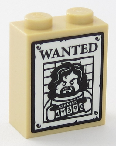 Brick 1 x 2 x 2 with Inside Stud Holder with Sirius Black Minifigure on Wanted Poster Pattern (Sticker) - Set 75955, 3245cpb104 Tan U