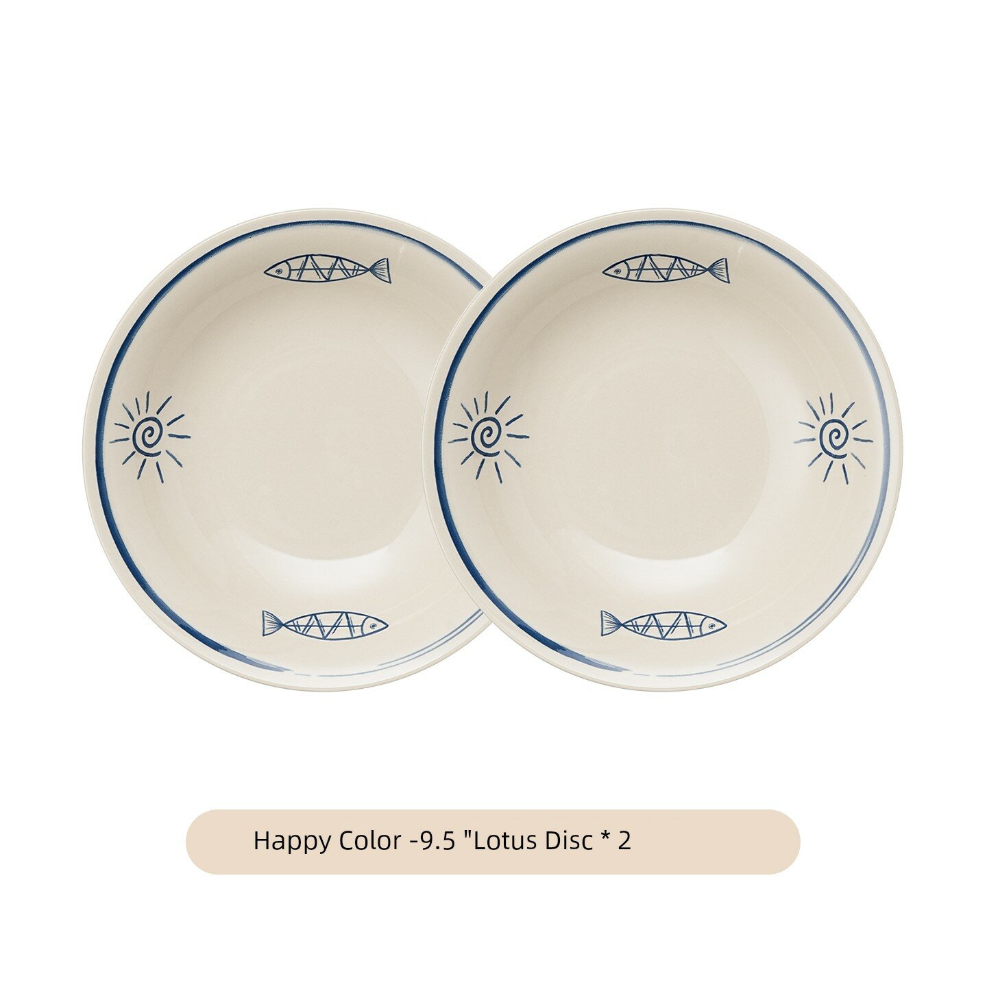Набор округлых тарелок Happy Fish из керамики, 9,5 дюйма, 2 тарелки, современная посуда для дома