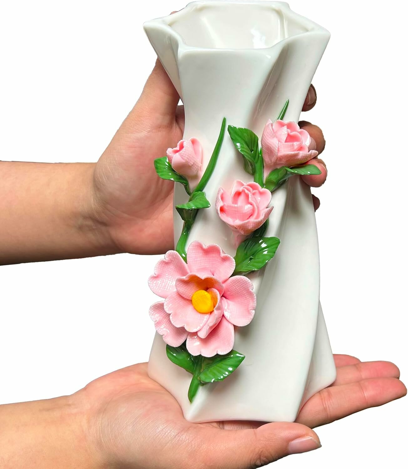HAQI Фарфоровая ваза ручной работы с цветочным узором -элегантное украшение для дома и подарок на свадьбу (розовый жасмин)