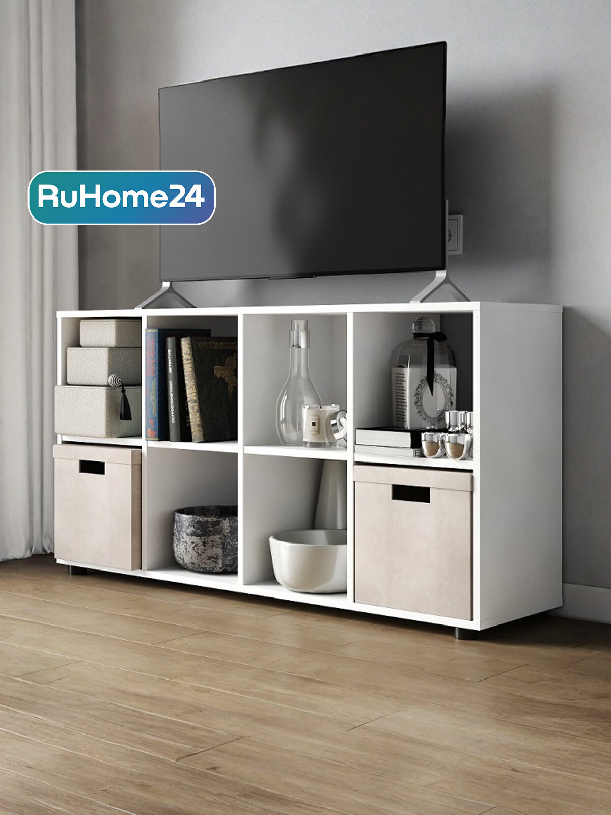 Стеллаж Kvadro-4 белый деревянный напольный 128х33х67см (ШxГxВ)