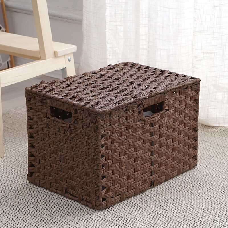 Имитация ротанга Ящик для хранения всякой всячины с крышкой Шкаф Сортировка артефактов Корзина для хранения Бытовой