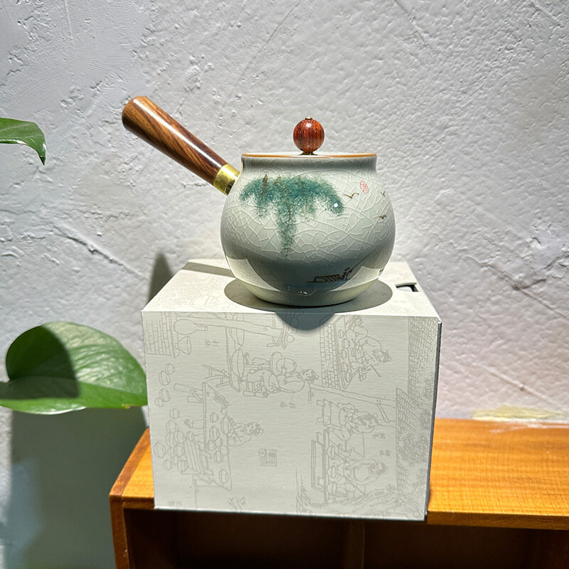 Ge печь ручная роспись лотоса деревянная ручка Боковая ручка чайник кунг-фу бытовой свет Роскошный Ретро питательный