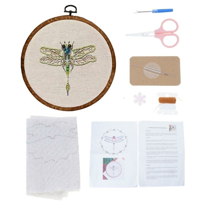 Вышивальный набор с бисером и вышитой канвой 6x6 дюймов, костюм стрекозы
