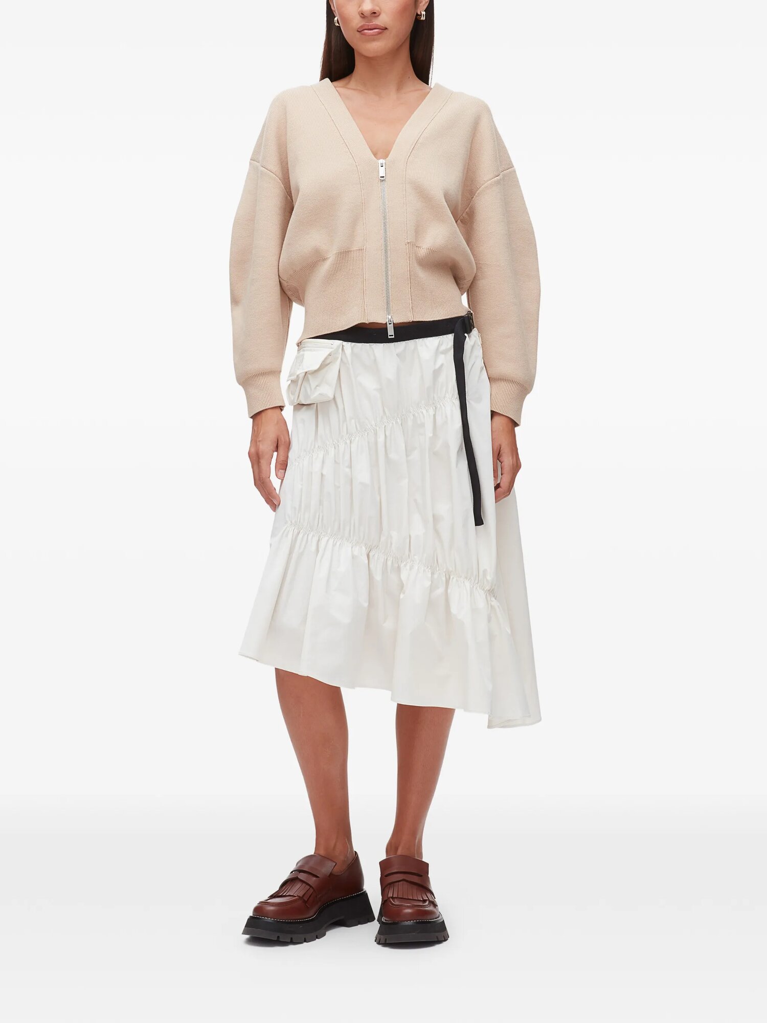 Юбка 3.1 Phillip Lim Ruffled asymmetric skirt, размер 0, бежевый/белый — фото 1