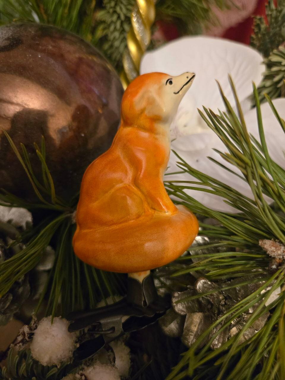 Советская ёлочная игрушка Лиса. Советская стеклянная елочная игрушка. Винтаж. СССР
