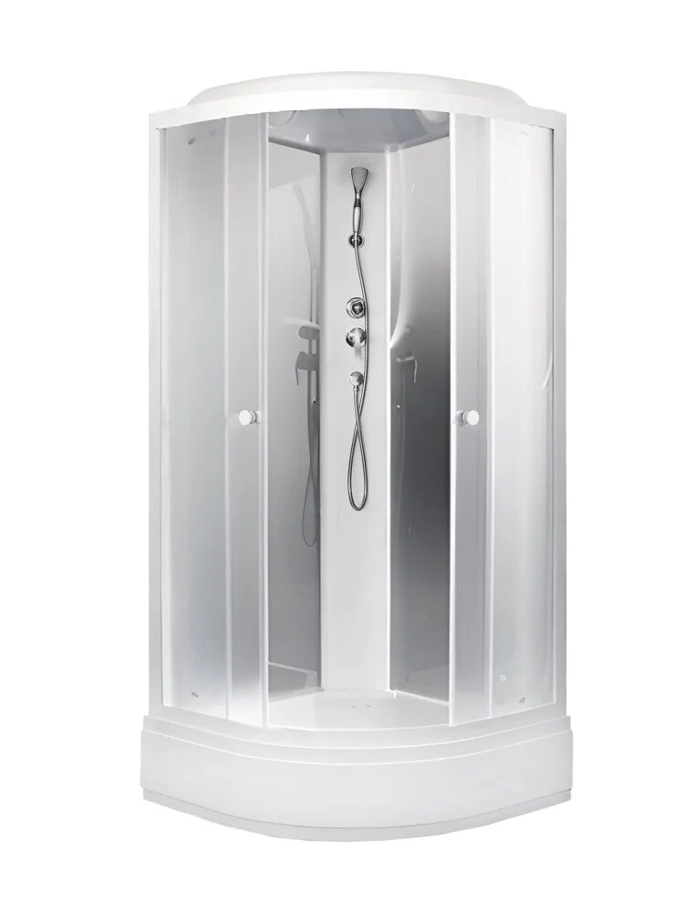 Душевая кабина Parly Effect EFМ921 стеклянная, 90x90, закрытая (с крышей), с матовым стеклом, без гидромассажа, средний поддон, с белым профилем, с функцией тропический душ