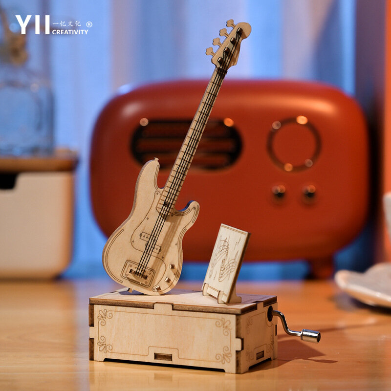 Деревянная головоломка, музыкальная шкатулка в виде гитары, ручная сборка, 3D-пазл, музыкальная шкатулка с ручным приводом, украшение, образовательная игрушка
