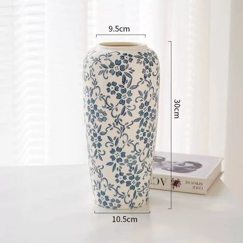 ⭐Ваза из сине-белого фарфора, китайский стиль, керамическая, винтажная, напольная, высококачественная, для гостиной, классическая, большая