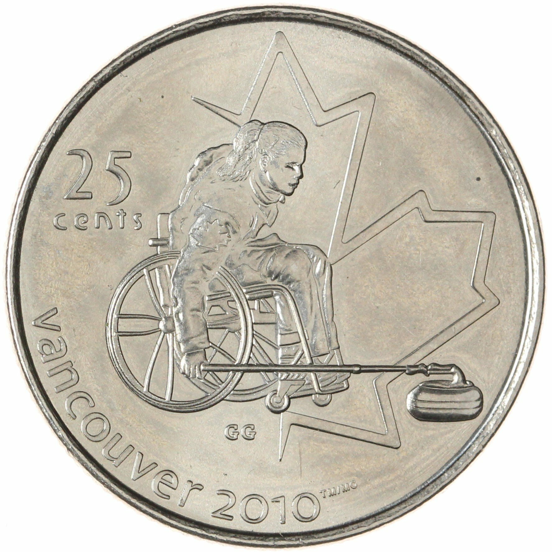 Канада 25 центов cents 2007 X зимние Паралимпийские Игры, Ванкувер 2010 - Кёрлинг на колясках, Сталь, в сохранности AU-UNC
