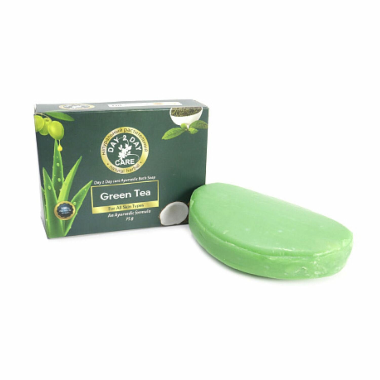 Натуральное мыло зеленый ЧАЙ / Ayurvedic Bath Soap GREEN TEA, For All Skin Types, Day 2 Day Care, 75 гр