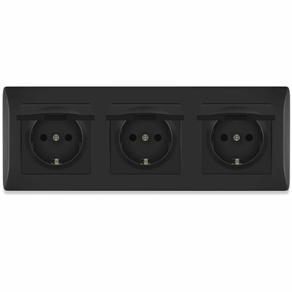 Розетка BSEED тройная влагозащищенная с заземлением, c крышкой, со шторкой, с рамка PC Черная