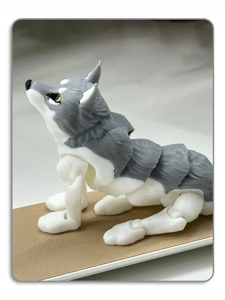 3D фигурка-игрушка Волк, игрушка-антистресс из PLA пластика, подвижные суставы, 19 см — фото 1