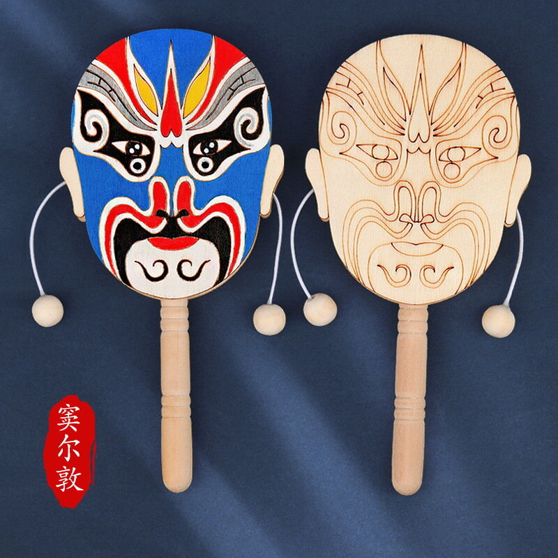 Краска для лица Пекинской оперы, тамбурин, DIY, детская ручная работа, деревянная игрушка в традиционном китайском стиле, ручная роспись, раскраска, белая деревянная заготовка
