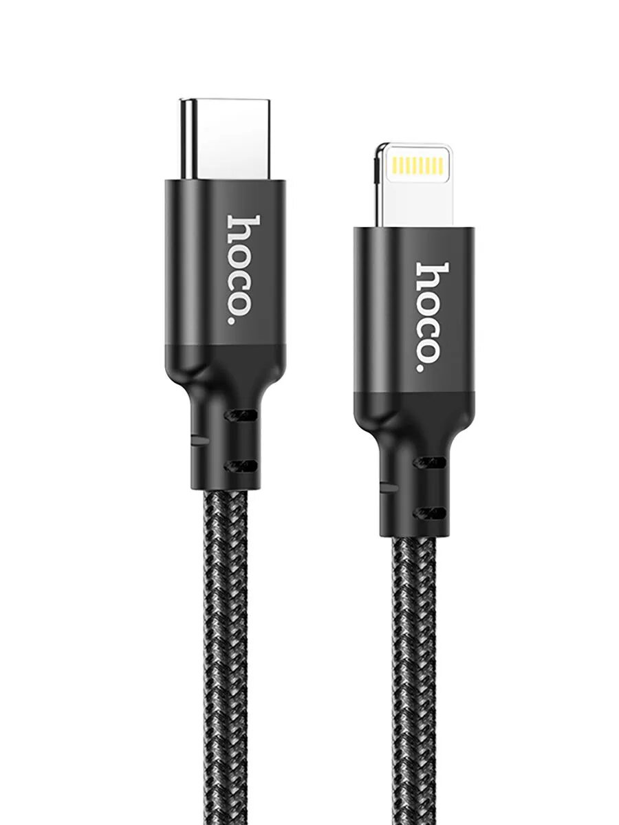 Кабель плетеный Hoco X14 Type-C to Lightning, PD, 20W, 1 метр, черный (для iPhone 14, 13, 12, 11 и ранее)