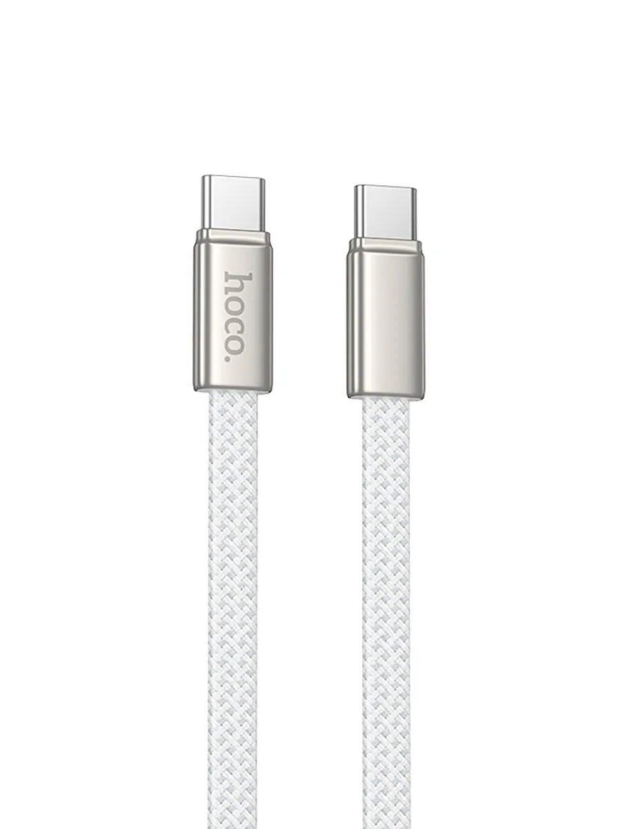 Кабель плетеный Hoco X125 Type-C to Type-C плоский, 60W, 3А, 1 метр, белый / провод с быстрой зарядкой для Android, iPhone с USB-C (15, 16, 17)
