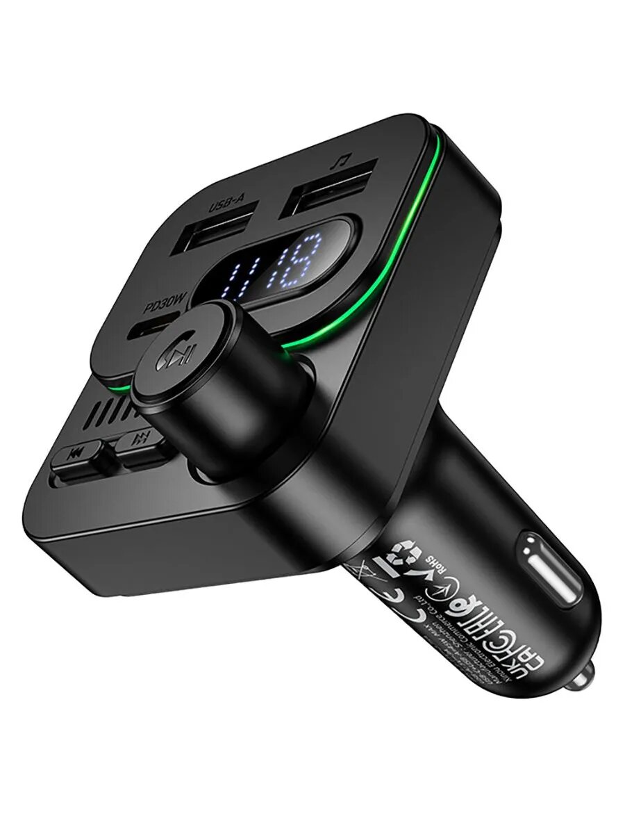 FM модулятор (трансмиттер) Borofone BC61 Bluetooth, 45W (USB + Type-C), цвет черный